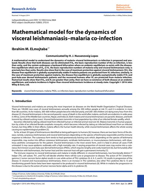 Pdf Mathematical Model For The Dynamics Of Visceral Leishmaniasis Malaria Co Infection