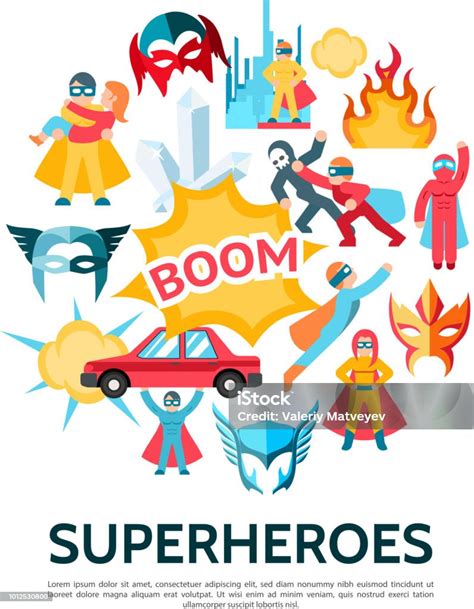 Ilustración De Superhéroes Planas Redonda Concepto Y Más Vectores Libres De Derechos De