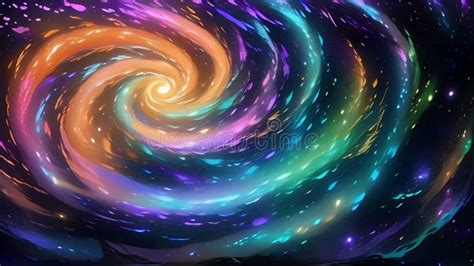 Iridescent Spiral Sparkling Galaxy Swirl Spinning In Dark Space Stock