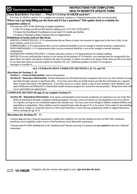 Fillable Va Form 10 10ezr Health Benefits Update Form Printable Pdf