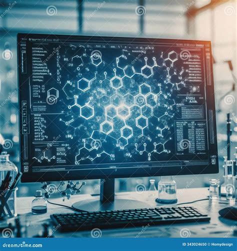 a computer screen displays a complex network of chemical structures and