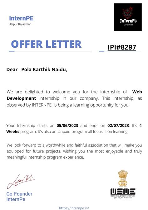 Pola Karthik On Linkedin Internpe Internship Webdevelopment Connections Share