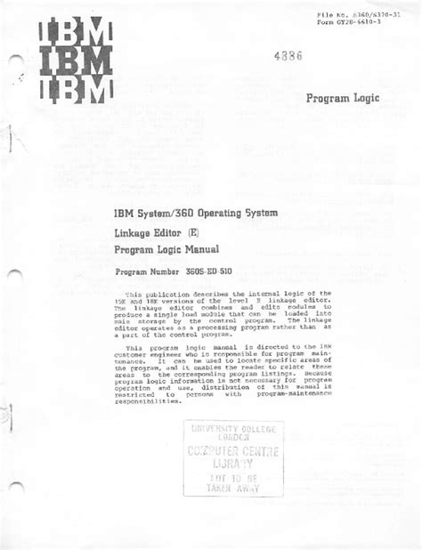 ibm system 360 operating system linkage editor e program logic manual