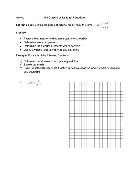 Graphs Of Rational Functions Lesson May MHF U Graphs Of Rational Functions Learning