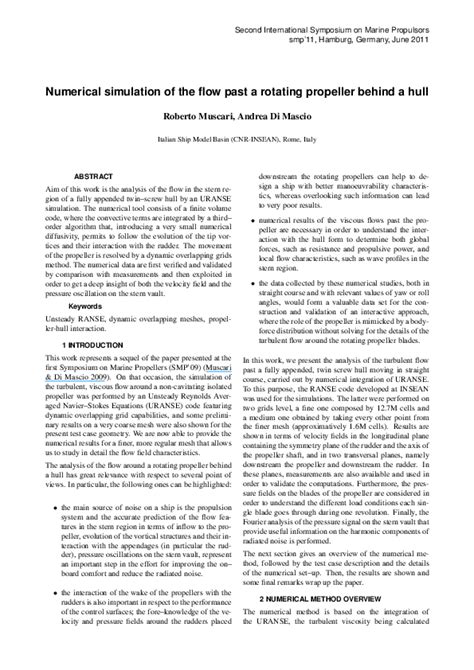 pdf numerical simulation of the flow past a rotating propeller behind