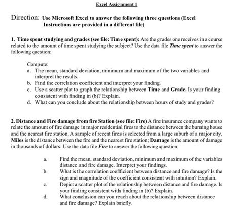 Solved Excel Assignment 1direction Use Microsoft Excel To