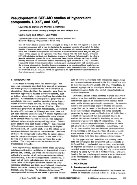 Pdf Pseudopotential Scfmo Studies Of Hypervalent Compounds I Xef2