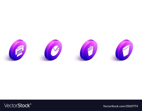 Set Isometric Printer Pie Chart Infographic Full Vector Image