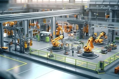 Car Factory 3d Concept Automated Robot Arm Assembly Generative Ai