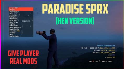 Paradise SPRX HEN VERSION Give Player Real Mods YouTube