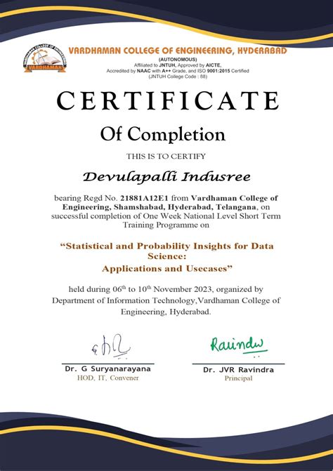 Completed Data Science Training At Vceh Indusree Devulapalli Posted