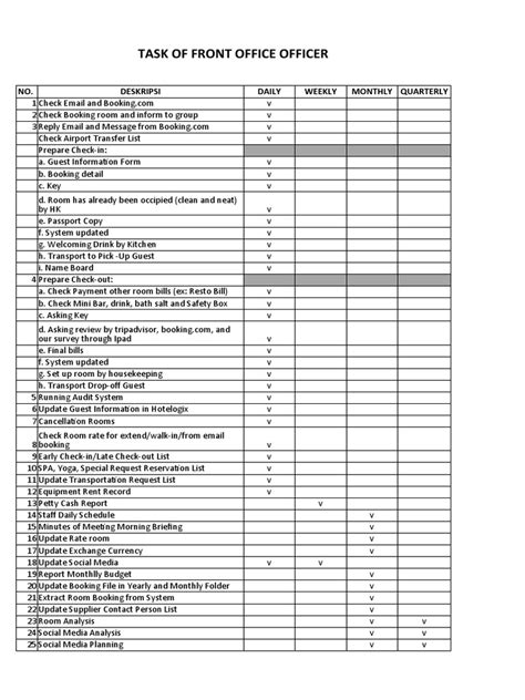 front office daily task pdf