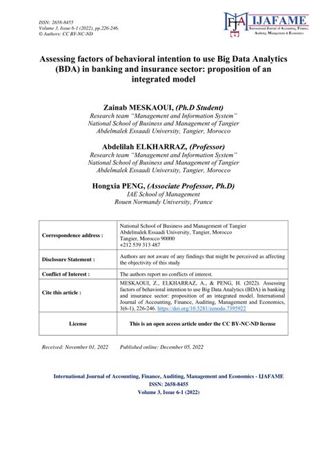 Pdf Assessing Factors Of Behavioral Intention To Use Big Data Analytics Bda In Banking And