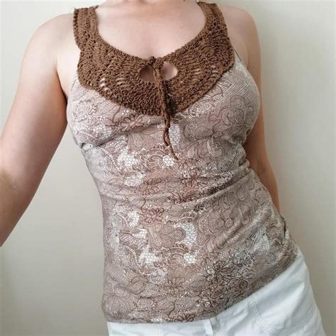 Y2k Vintage Crochet Lace Printed Vest Top Fits Depop
