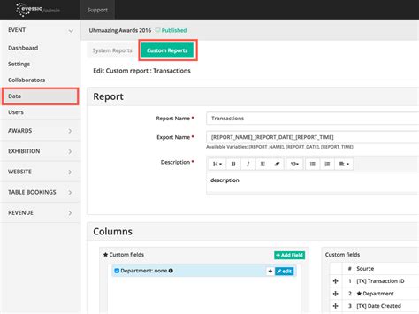 data custom reports introduction evessio knowledge base
