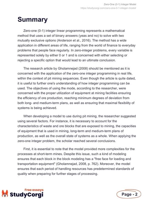zero one 0 1 integer model free essay example