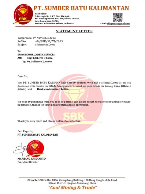 Statement Letter Sblc Pdf