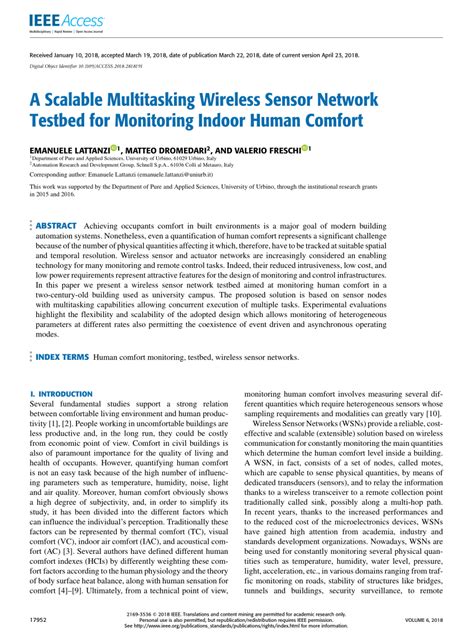 Pdf A Scalable Multitasking Wireless Sensor Network Testbed For Monitoring Indoor Human Comfort