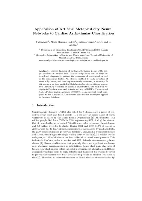 Pdf Application Of Artificial Metaplasticity Neural Networks To Cardiac Arrhythmias Classification