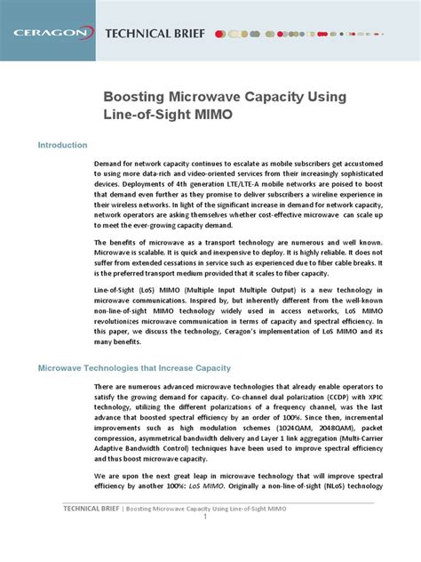 Ceragon Technical Brief Boosting Microwave Capacity Using Line Of Sight Mimo V8 Pdf Mimo