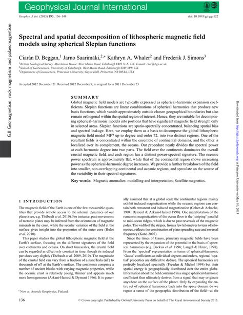 Pdf Spectral And Spatial Decomposition Of Lithospheric Magnetic Field