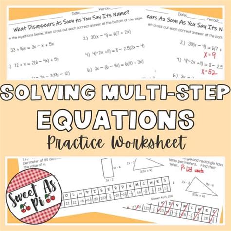 Solving Multi Step Equations With Variables On Both Sides Practice Worksheet