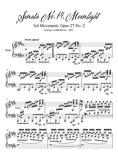 Moonlight Sonata Complete 3rd Movement Sheet Music Full Piano