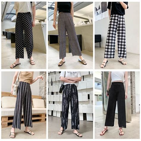 Seluar Panjang Casual Kain Sejuk Bercorak Wanita Elastik Shopee Malaysia