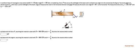 A Cantilever Beam Of Rectangular Cross Section Width B 25 Mm Height H 100 Mm Is Loaded By A