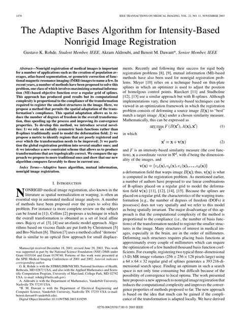 Pdf The Adaptive Bases Algorithm For Intensity Based Non Rigid