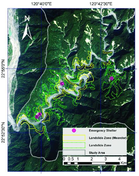 Landslide Zone Map With Emergency Shelter Locations A Maolin