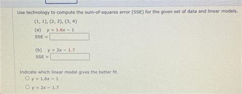 solved use technology to compute the sum of squares error