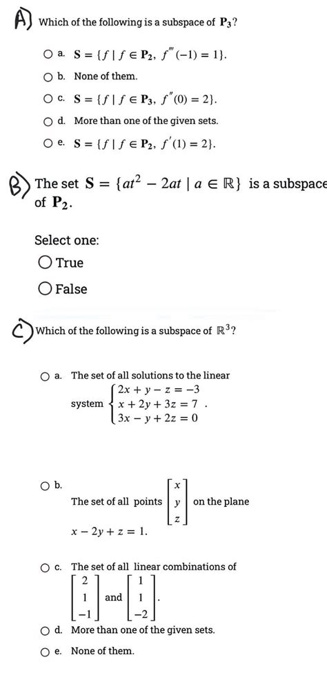 solved a which of the following is a subspace of p3 a