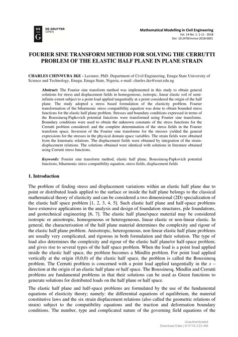 Pdf Fourier Sine Transform Method For Solving The Cerrutti Problem Of