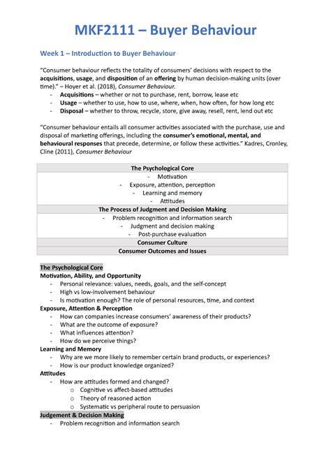 Mkf2111 Buyer Behaviour Lecture Notes Week 1 Week 1 Introduction To Buyer Behaviour
