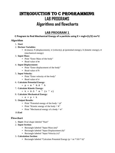 Introduction To C Programming Algorithms and Flowcharts | PDF | Variance | Potential Energy