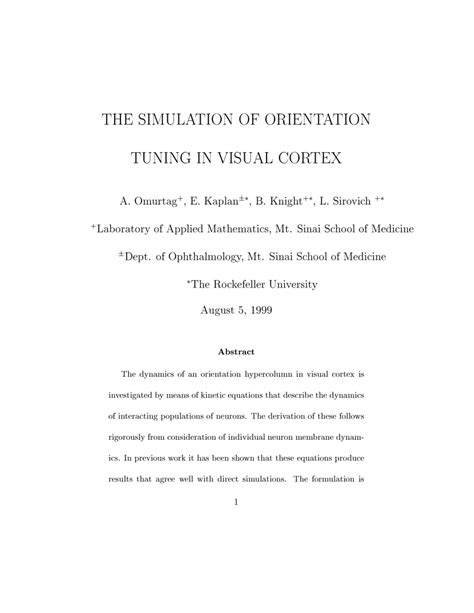 Pdf The Simulation Of Orientation Tuning In Visual Cortex