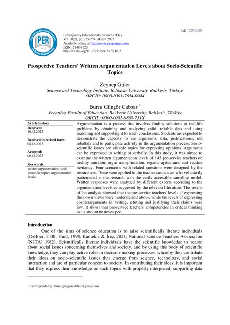 Pdf Prospective Teachers Written Argumentation Levels About Socio Scientific Topics