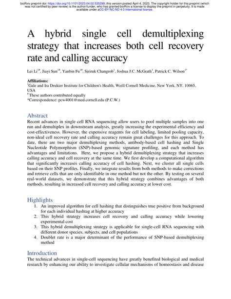 Pdf A Hybrid Single Cell Demultiplexing Strategy That Increases Both