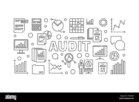 Audit Horizontal Vector Banner Or Illustration Made With Data Analysis And Graph Line Icons