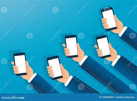 Many Hands Holding Smartphone Vector Illustration Eps10 Stock Vector