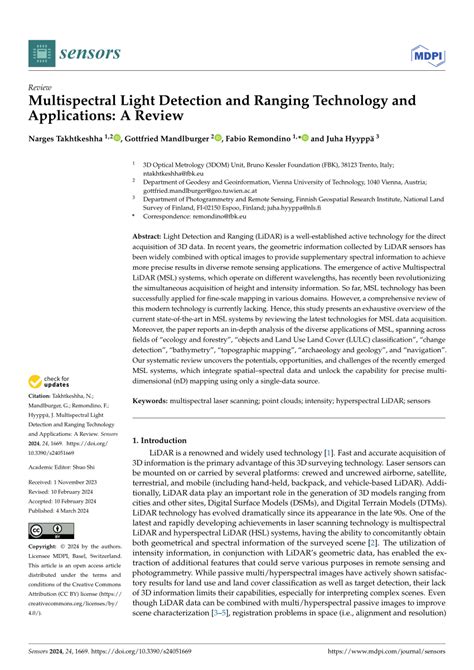 Pdf Multispectral Light Detection And Ranging Technology And