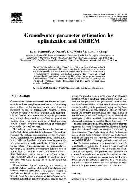 Pdf Groundwater Parameter Estimation By Optimization And Drbem Driss Ouazar