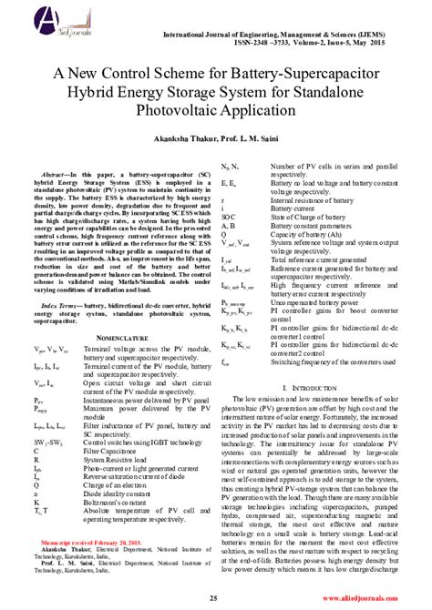 Pdf A New Control Scheme For Battery Supercapacitor Hybrid Energy Storage System For