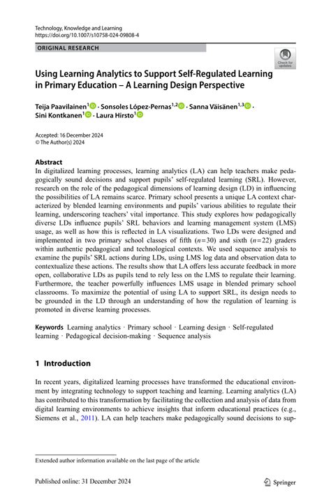pdf using learning analytics to support self regulated learning in