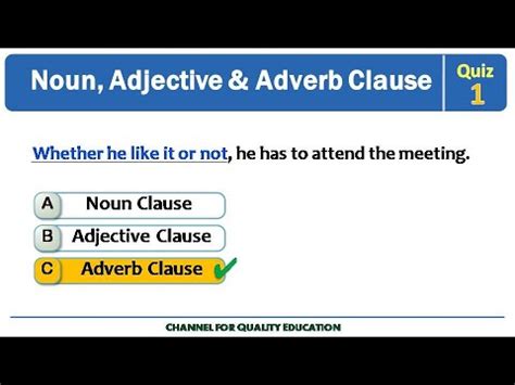 Noun Clause, Adjective Clause & Adverb Clause | Clauses Quiz by Quality ...