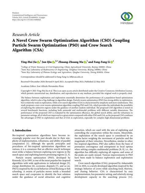 Pdf A Novel Crow Swarm Optimization Algorithm Cso Coupling Particle