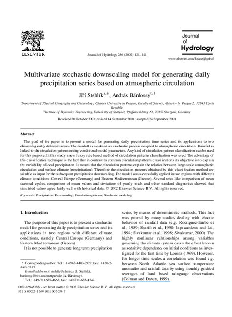 Pdf Multivariate Stochastic Downscaling Model For Generating Daily Precipitation Series Based