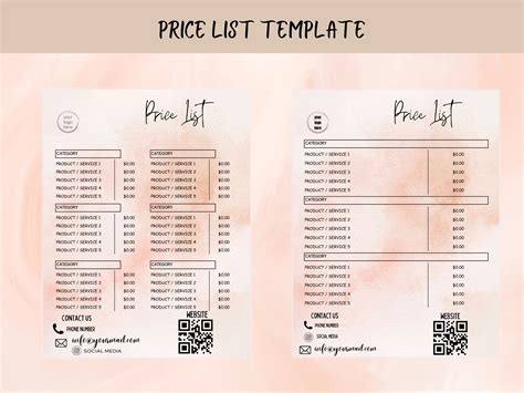 Editable Price List Template Bundle Price List Template Editable Price Sheet Beauty Price List