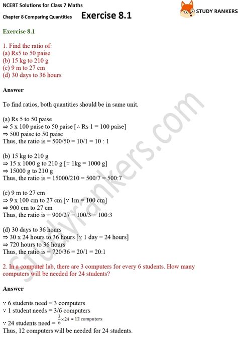 Ncert Solutions For Class 7 Maths Ch 8 Comparing Quantities Exercise 81